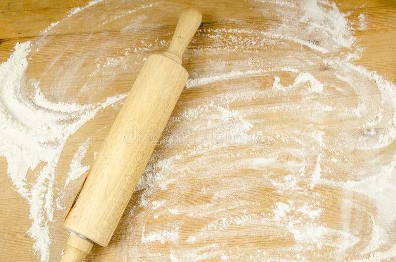 Rolling Pin on the Wooden Table with Flour Stock Image - Image of cook ...