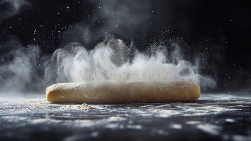 Rolling Puff Pastry Dough with Flour Floating in the Air Stock Image ...