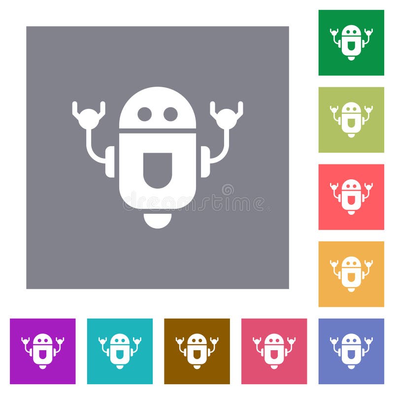 Rolling Robot Square Flat Icons Stock Vector - Illustration of glyph ...