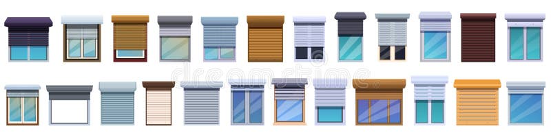 Rolling Shutter Icons Set Cartoon . Window Plastic Closed Stock ...