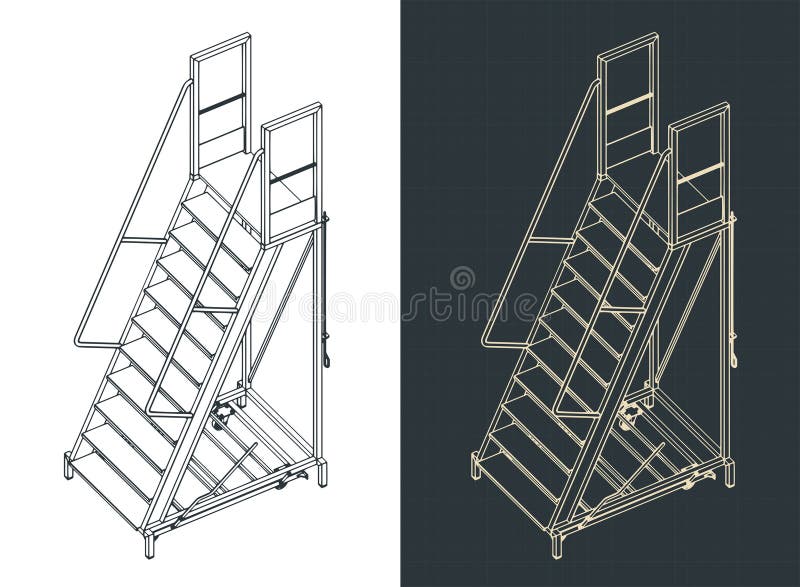 Rolling Steel Ladder Isometric Blueprints Stock Vector - Illustration ...