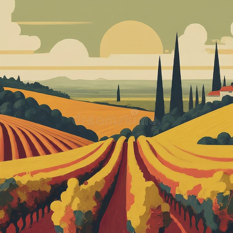 Minimalist Vineyard stock illustration. Illustration of grapevines ...