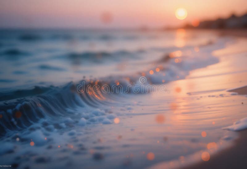 Rolling Waves by Beach at Sunset with Turquoise Sky Stock Illustration ...