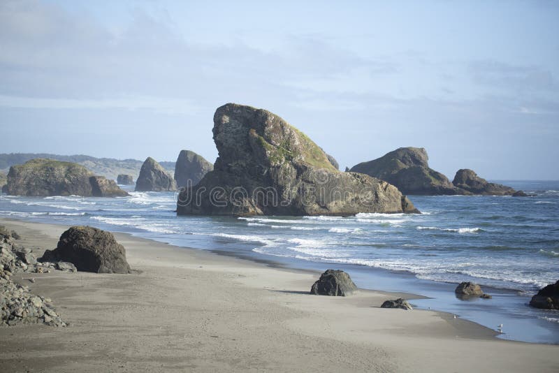 Sea Stacks on the Oregon Coast at Sunset Stock Photo - Image of evening ...