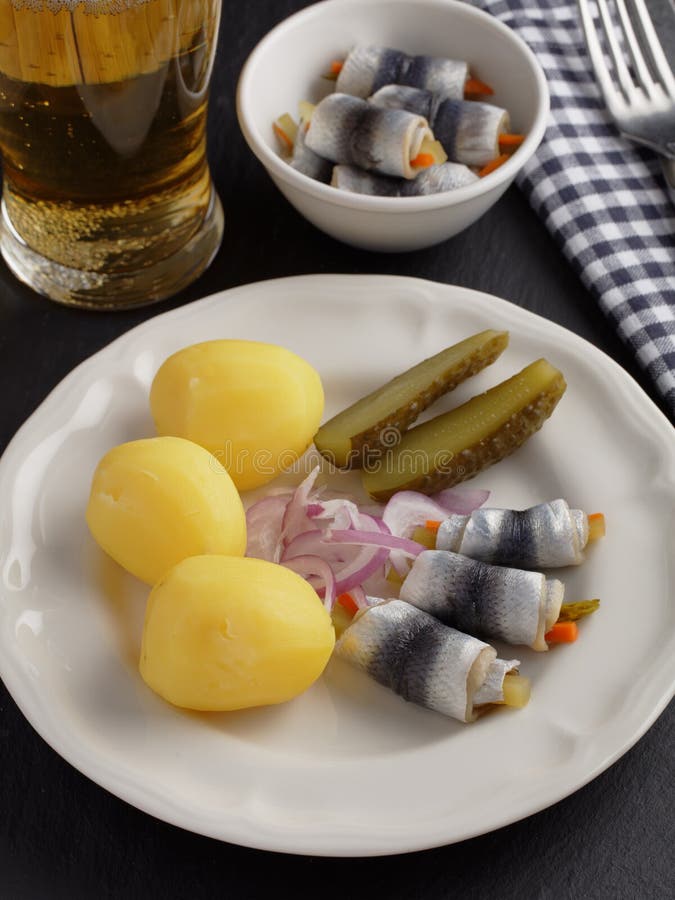 Rollmops with Boiled Potato Stock Image - Image of drinking, meal: 88824959