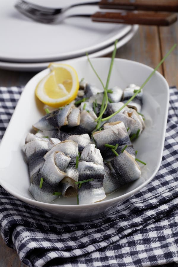 Rollmops in a dish stock image. Image of herring, served - 88070543