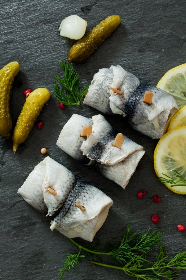 Rollmops - Pickled Herring Fillets Stock Image - Image of fish, carrot ...