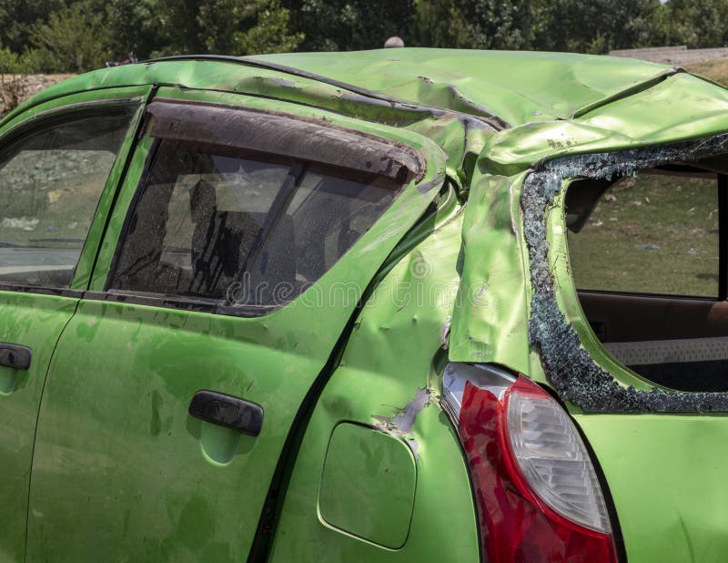 Rollover Horrific Traffic Accident Severely Damaged the Car Stock Photo ...