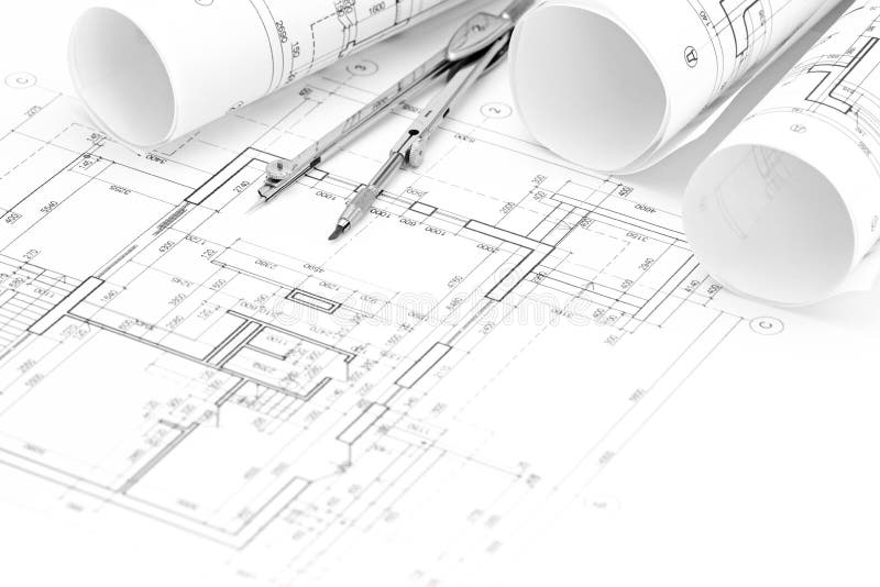 Architectural Drawings with Floor Plan, Blueprint Rolls and Drawing ...