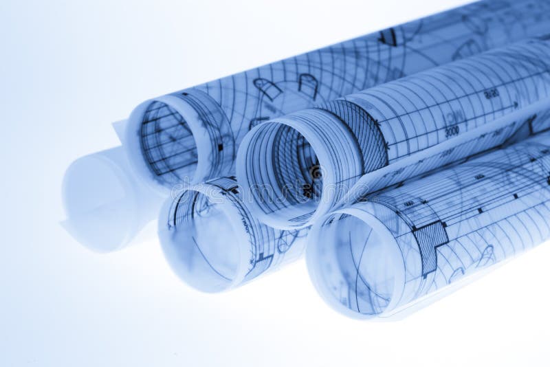Rolls of Architecture Blueprints Stock Photo - Image of scale, engineer ...