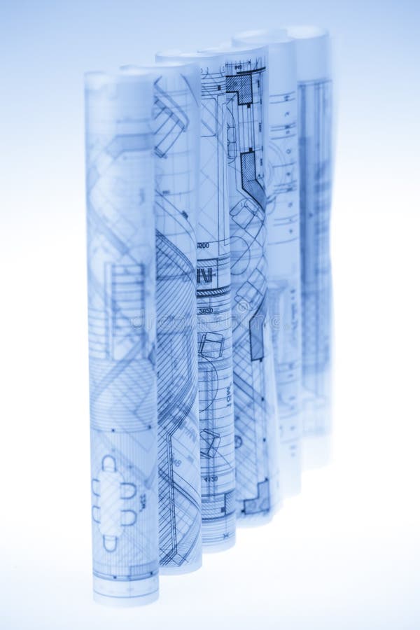 Rolls of Architecture Blueprints Stock Photo - Image of document ...