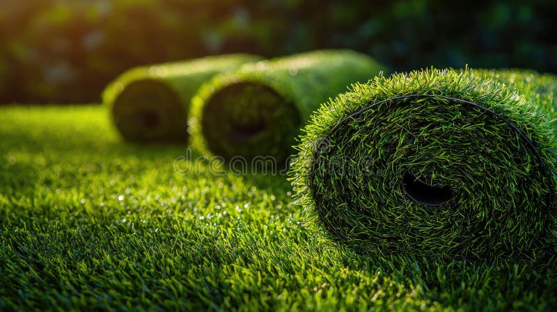 Rolls with Artificial Lawn Grass. Selective Focus Stock Photo - Image ...