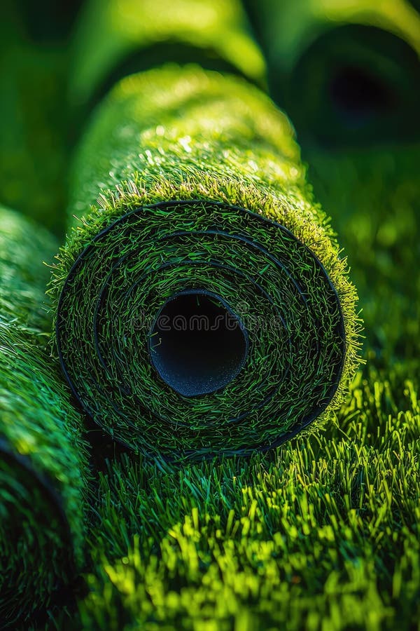Rolls with Artificial Lawn Grass. Selective Focus Stock Photo - Image of unroll, turf: 341392542