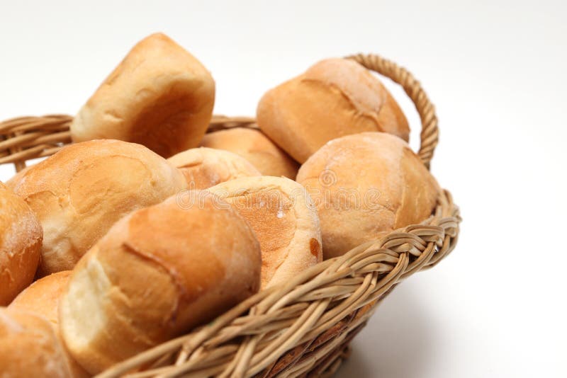 Rolls in a Basket Isolated on a White Background. Stock Image - Image ...