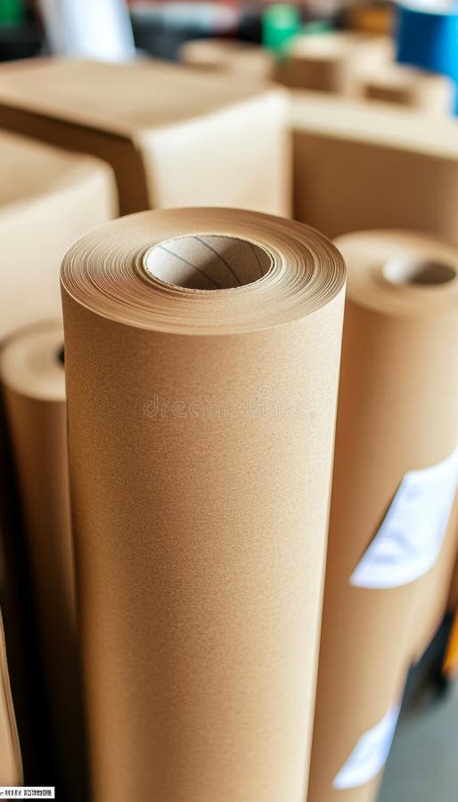 Rolls of Brown Kraft Paper, Packaging Material on Shelf in Warehouse ...
