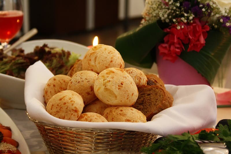 Rolls with Cheese and Rye Bread in a Basket Stock Image - Image of roll ...