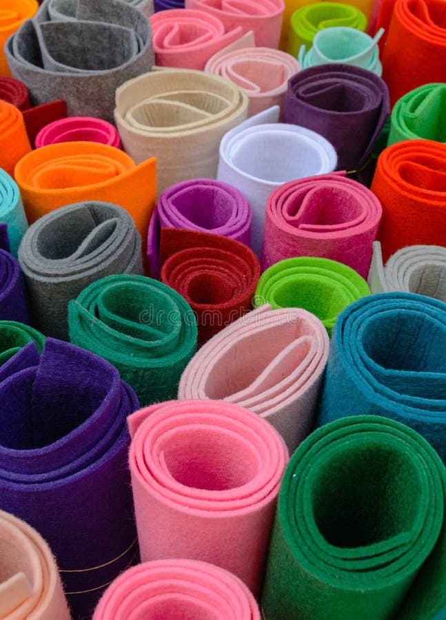 Rolls of Colored Fabrics. Color Felt Bright Colors. Stock Image - Image ...