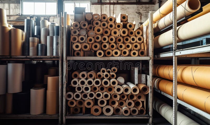 Rolls of Colored Paper Stacked in Industrial Storage Facility with ...