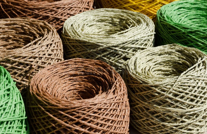 Rolls of Colored Raffia Close-up. Skeins of Multi-colored Raffia Stock ...