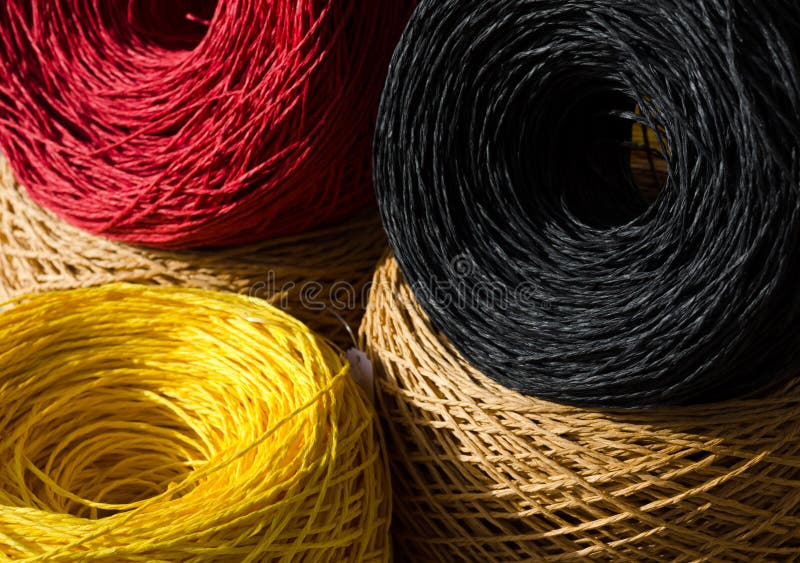 Rolls of Colored Raffia Close-up. Skeins of Multi-colored Raffia Stock ...