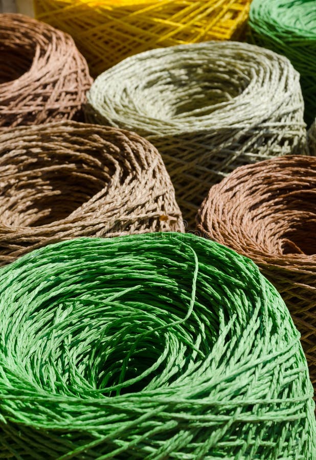 Rolls of Colored Raffia Close-up. Skeins of Multi-colored Raffia Stock ...