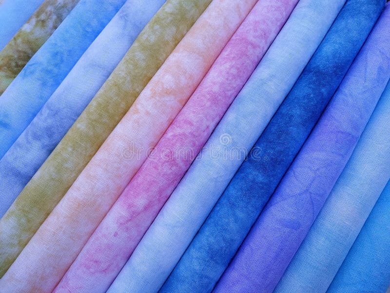 Rolls of Colorful Fabrics. Dyed Fabric for Sewing Stock Image - Image ...