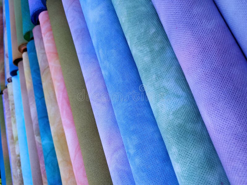 Rolls of Colorful Fabrics. Dyed Fabric for Sewing Stock Photo - Image ...