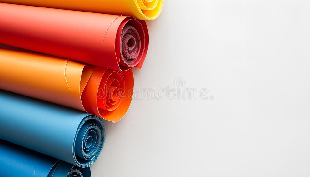 Rolls of Colorful Wrapping Papers on White Background, Top View. Space ...