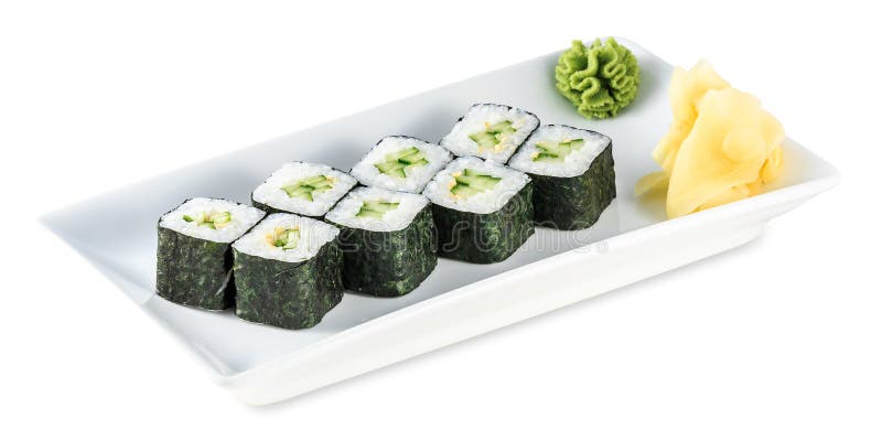 Rolls Con El Pepino - Placa De Kappa Maki Aislada En Blanco Foto de ...