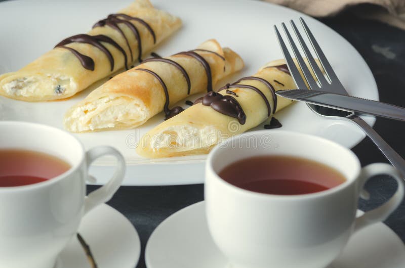 Rolls with Cottage Cheese and Chocolate for Breakfast. in the ...