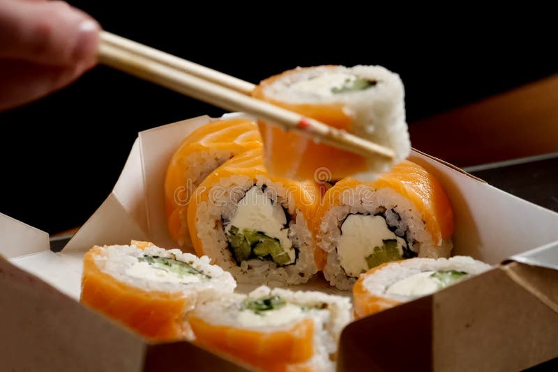 Rolls Delivered in a Cardboard Box. Rice Stock Image - Image of maki ...