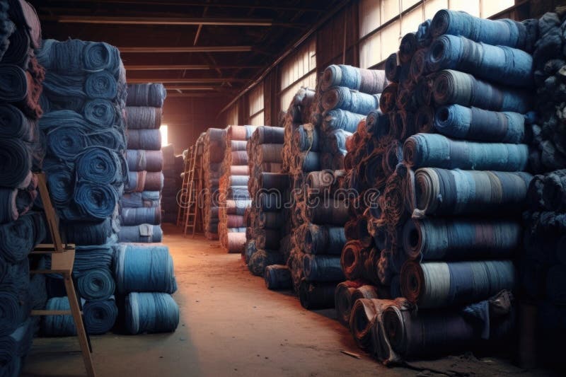 Rolls of Denim Fabric Stacked in a Warehouse Stock Illustration ...
