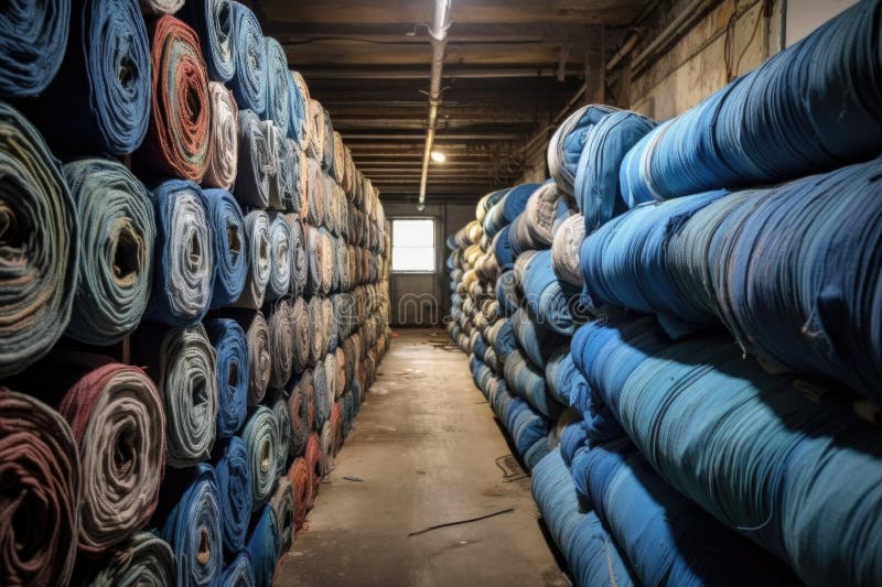 Rolls of Denim Fabric in a Textile Warehouse Stock Photo - Image of ...