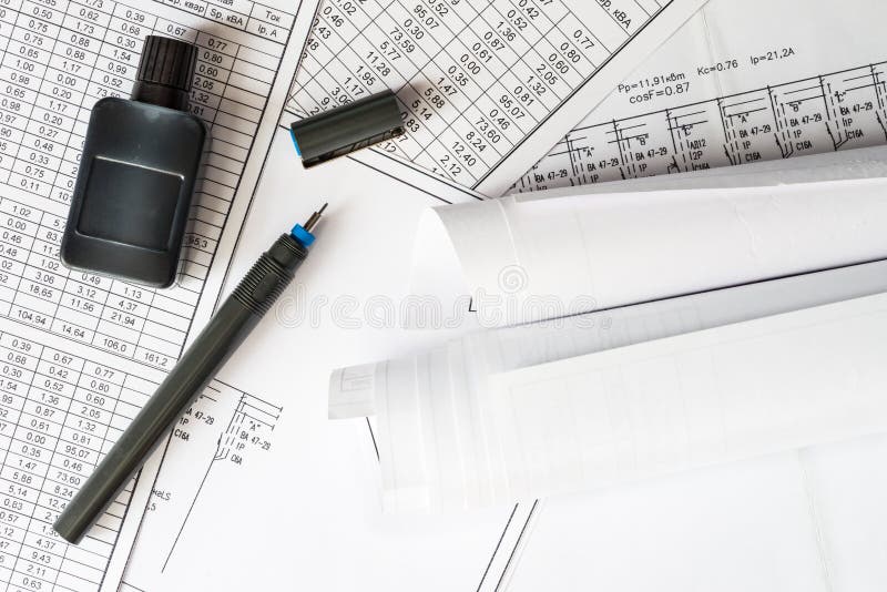 Rolls of Drawings with Pen for Draw and Ink Stock Photo - Image of ...