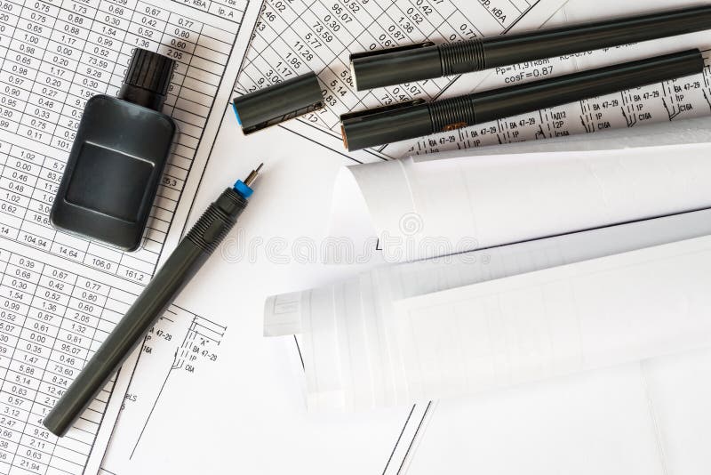 Rolls of Drawings with Pens for Draw Stock Photo - Image of drawings ...