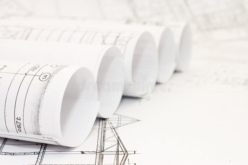 Rolls of Engineering Drawings Stock Image - Image of engineering ...