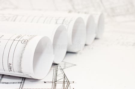 Rolls of Engineering Drawings Stock Photo - Image of designer, ruler ...