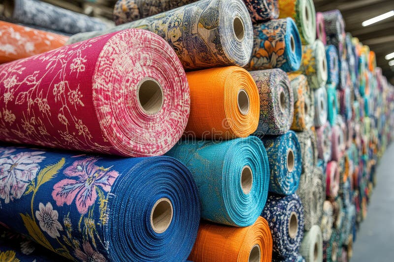 Rolls of Fabric Stacked in a Print Yard Ready for Colorful Designs ...