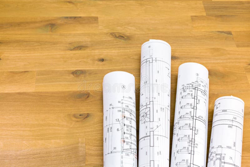 Rolls with Floor Plans and Blueprints on Architect Workplace Stock ...
