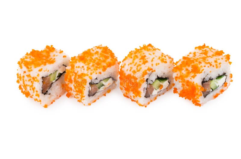 Rolls with Flying Fish Roe Isolated on White Stock Image - Image of ...