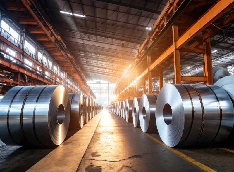 Rolls of Galvanized Steel Sheet Inside the Factory or Warehouse ...