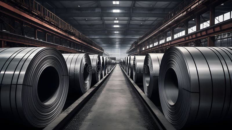 Rolls of Galvanized Steel Sheet Inside the Factory or Warehouse. Neural ...