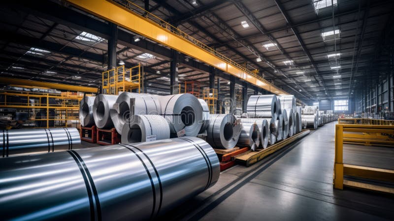Rolls of Galvanized Steel Sheet Inside the Factory or Warehouse. Neural ...