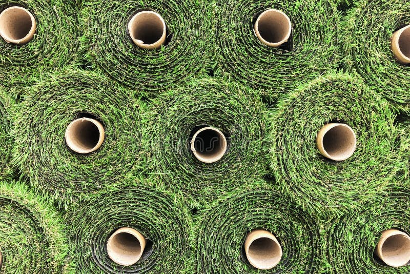 Rolls of Green Artificial Grass Cover in Construction Store Stock Image ...