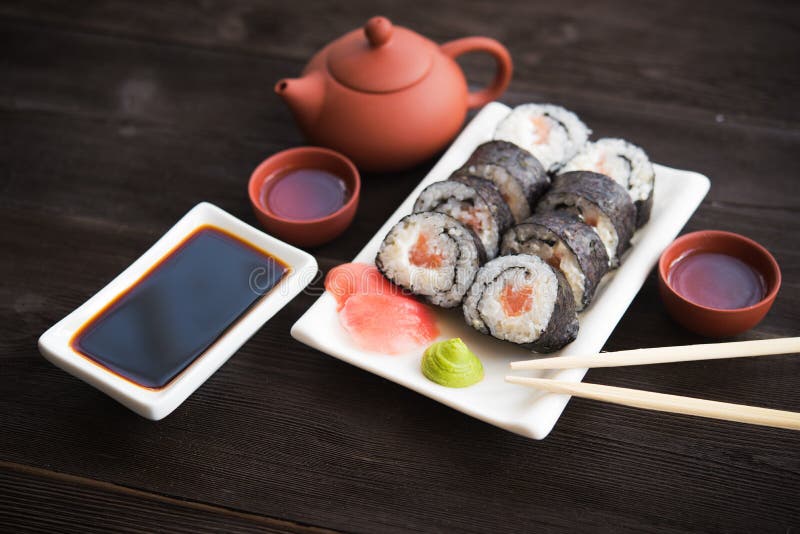 Rolls with green tea stock image. Image of meal, food - 59581589