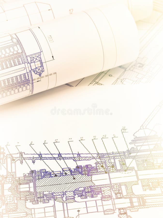 Paper Engineering Drawings of Industrial Parts and Mechanisms Stock ...