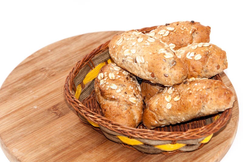 Rolls with Integral Flour and Grain in a Basket Stock Image - Image of ...