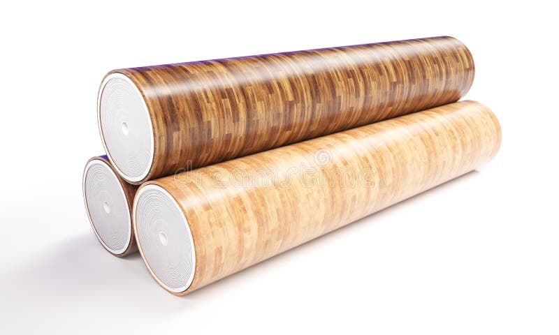 Rolls of Linoleum with Wood Texture. 3d Illustration Stock Illustration ...
