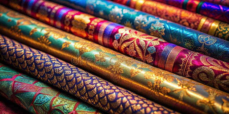 Rolls of Luxurious Fabric with Ornate Gold Designs. Generative AI Stock ...
