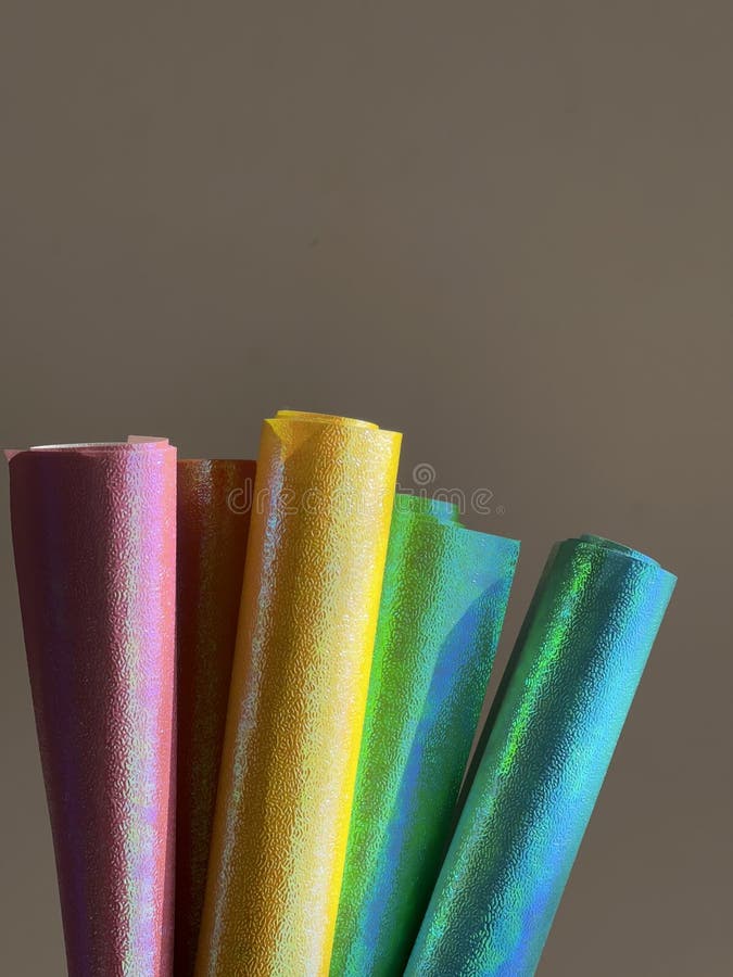 Rolls of Multi-colored Bright Shiny Paper Stock Image - Image of shine ...